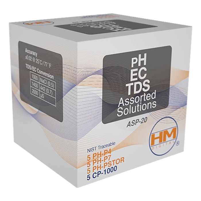 HM Digital 20 pack mix of 1000 ppm TDS, pH 4, pH7, pH storage solution ...
