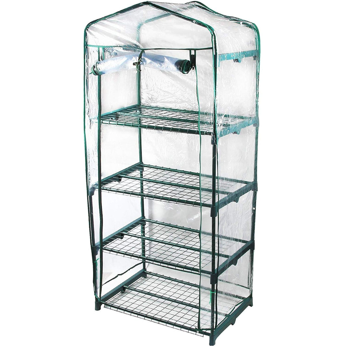 Riverstone 4 Tier Portable Rolling Greenhouse with Clear Cover — Green ...